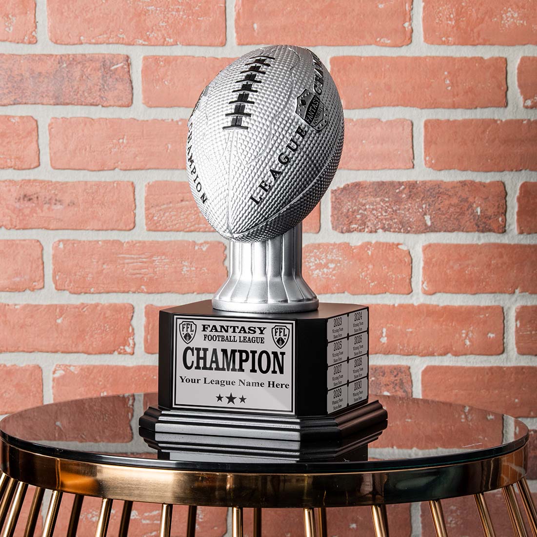 15" Perpetual Fantasy Football Trophy - Silver Football - TrophySmack