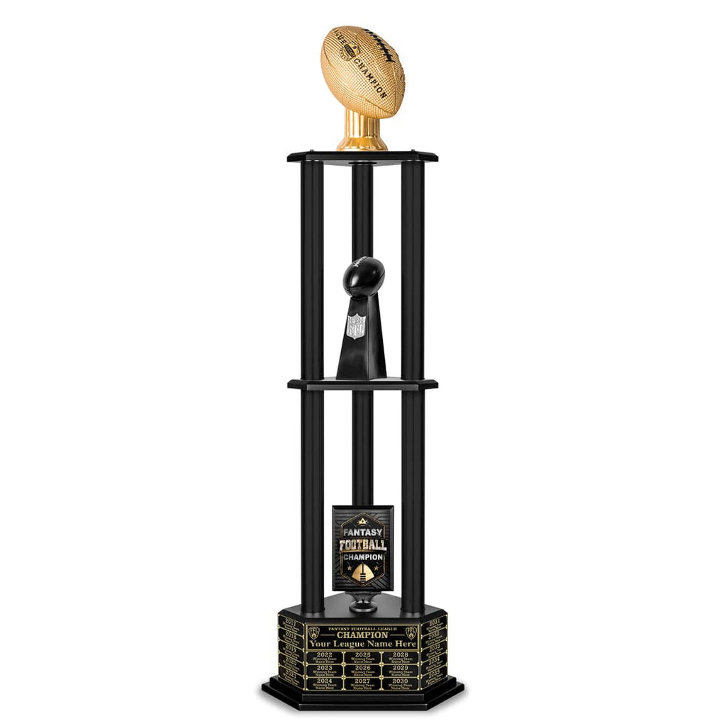 26"-56" Perpetual Fantasy Football Trophy - Gold Football - TrophySmack