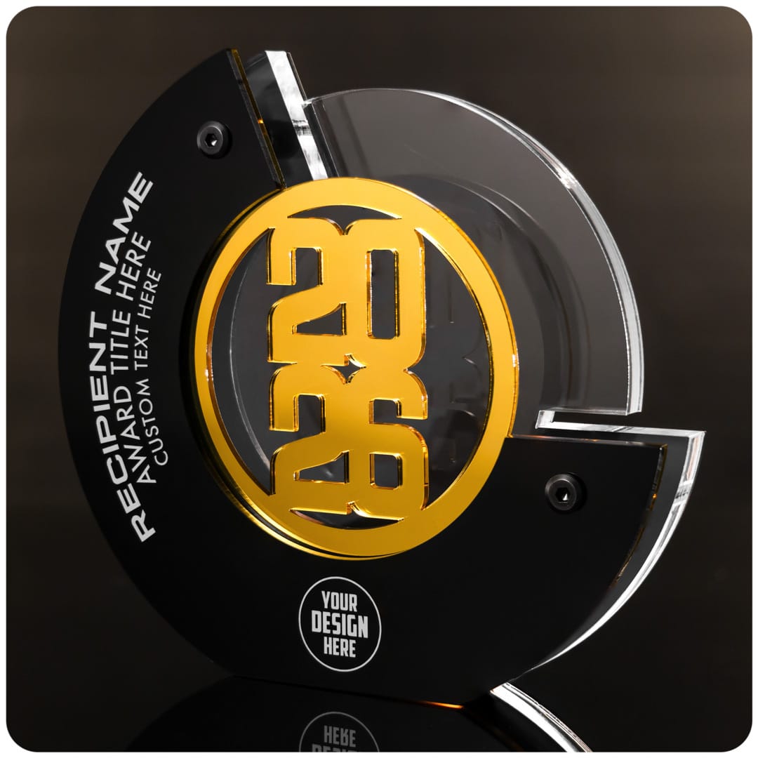 8" Crescent Custom Acrylic Award - Blue Marble - TrophySmack