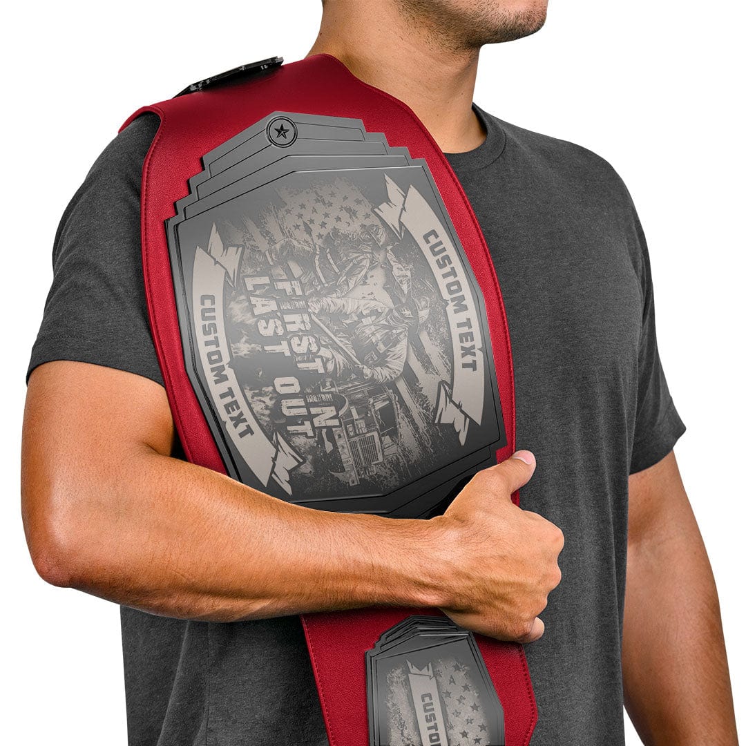 Fire Engraved Championship Belt - Gunmetal Gray - TrophySmack