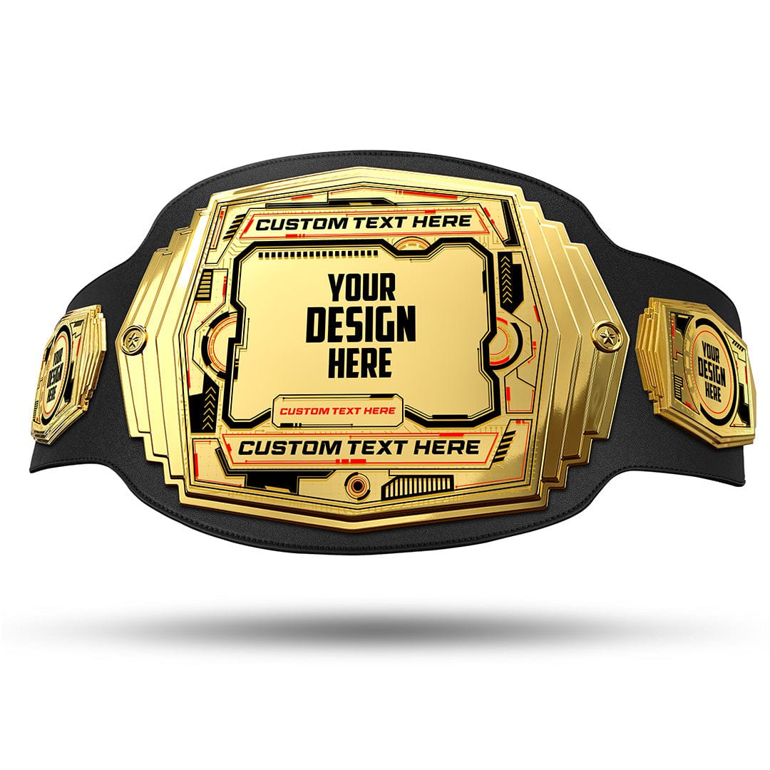 UltraChamp 6lb Custom Championship Belt - Gold / Red Leather - TrophySmack